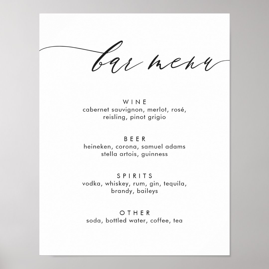 Simple Modern Calligraphy Bar Menu Sign | Zazzle