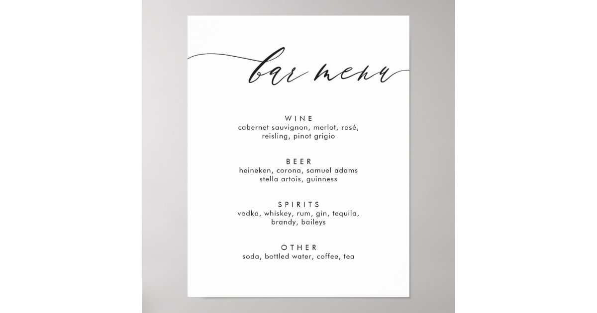 Simple Modern Calligraphy Bar Menu Sign | Zazzle