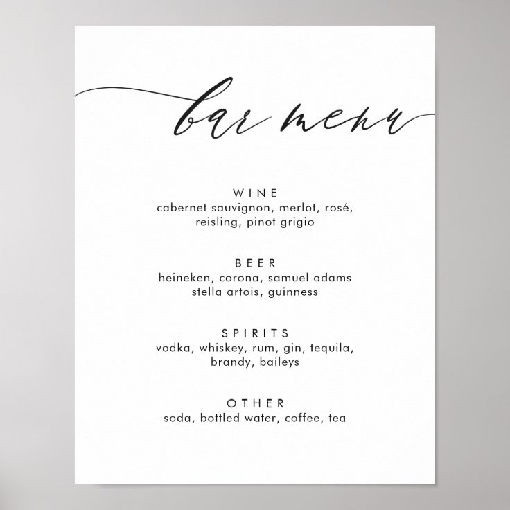 Simple Modern Calligraphy Bar Menu Sign | Zazzle
