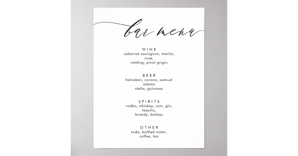 Simple Modern Calligraphy Bar Menu Sign | Zazzle.com