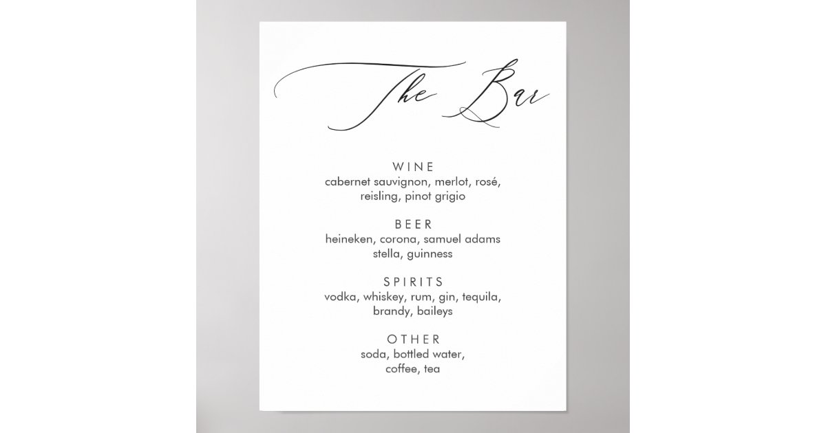 Simple Modern Calligraphy Bar Menu Sign | Zazzle