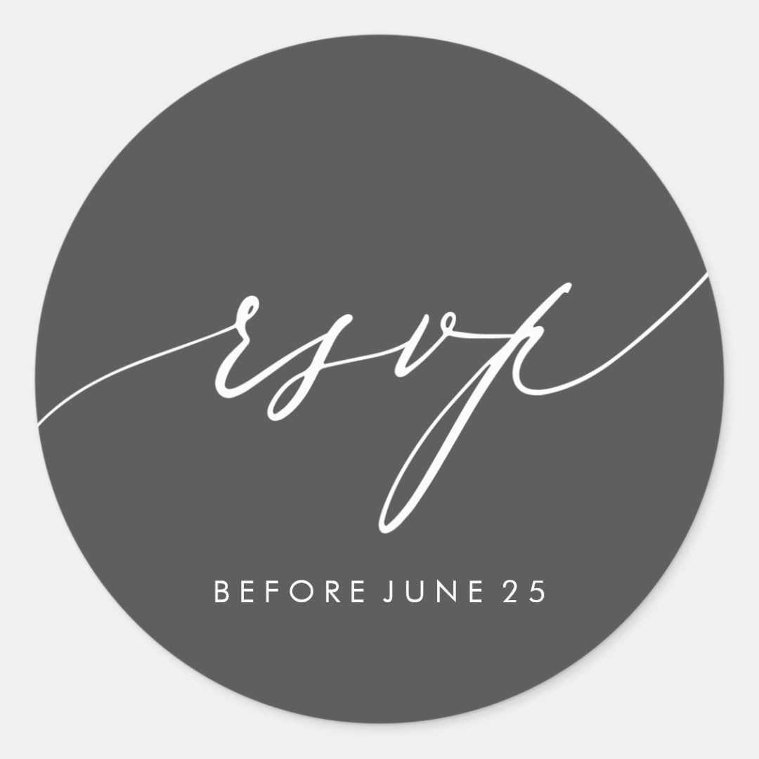 Simple Modern Calligraphy Charcoal Wedding RSVP Classic Round Sticker ...