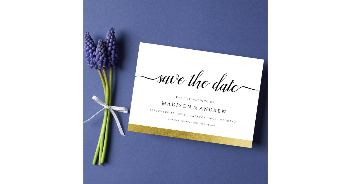 Simple Modern Calligraphy Gold Save the Date | Zazzle