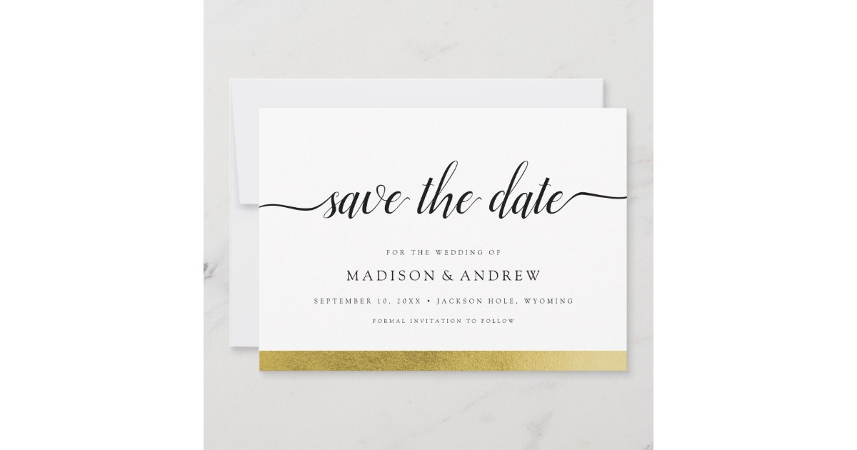Simple Modern Calligraphy Gold Save the Date | Zazzle