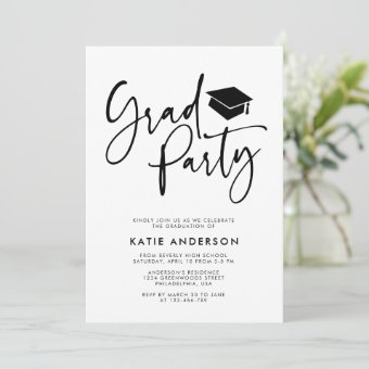 Simple Modern Calligraphy Grad Party Photo Invitation | Zazzle