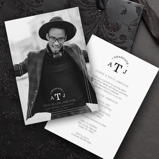 Simple Modern Calligraphy Photo Graduate Initials Invitation | Zazzle