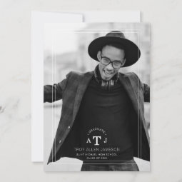 Simple Modern Calligraphy Photo Graduate Initials Invitation | Zazzle