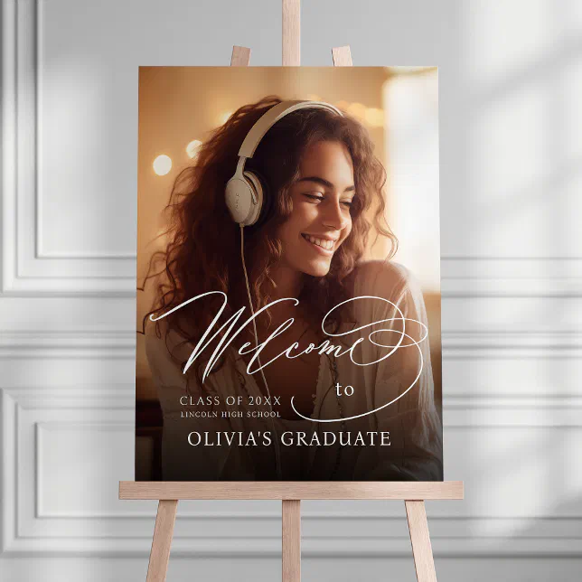 Simple Modern Calligraphy Photo Graduation Welcome Foam Board | Zazzle
