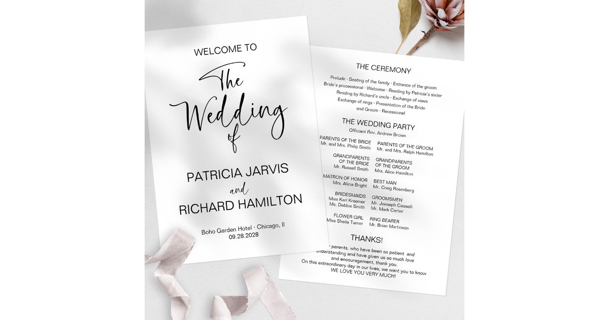 Simple Modern Calligraphy Wedding Program | Zazzle