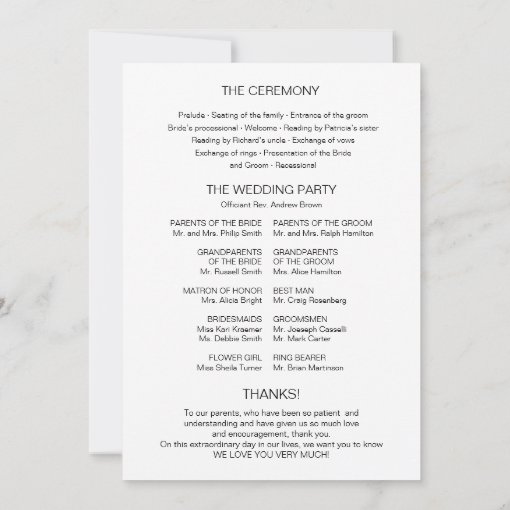Simple Modern Calligraphy Wedding Program | Zazzle