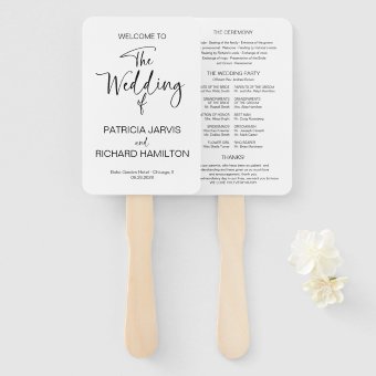 Simple Modern Calligraphy Wedding Program Hand Fan | Zazzle