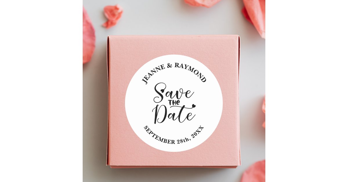 Simple Modern Calligraphy Wedding Save the Date Classic Round Sticker ...