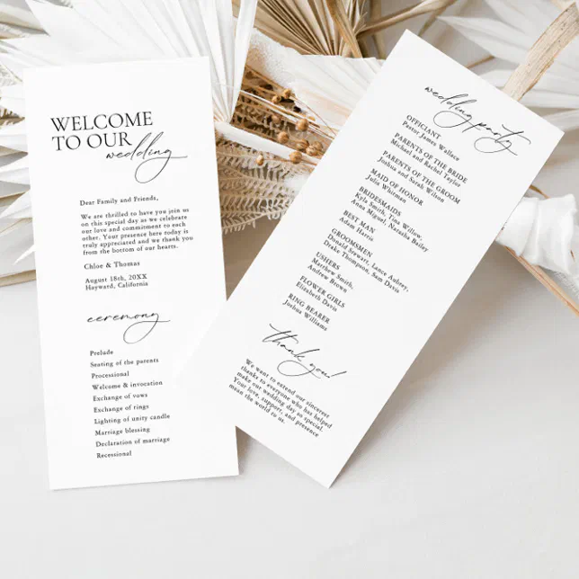 Simple Modern Calligraphy White Wedding Program | Zazzle