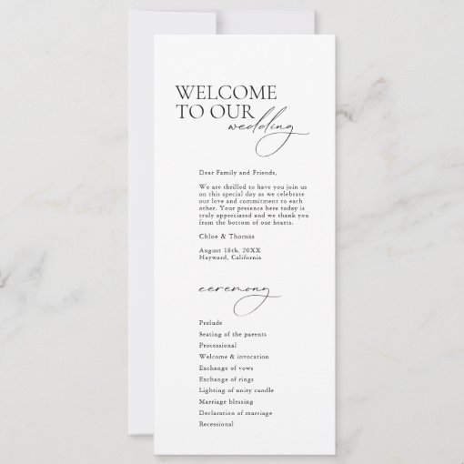 Simple Modern Calligraphy White Wedding Program | Zazzle