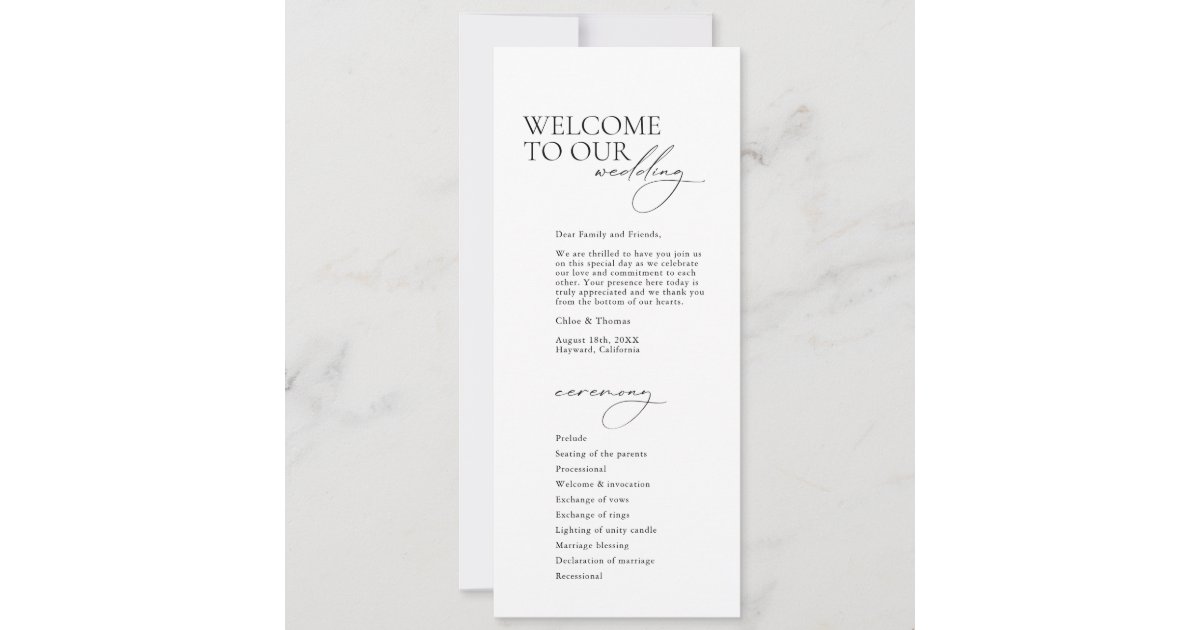 Simple Modern Calligraphy White Wedding Program | Zazzle