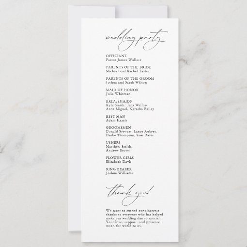 Simple Modern Calligraphy White Wedding Program | Zazzle