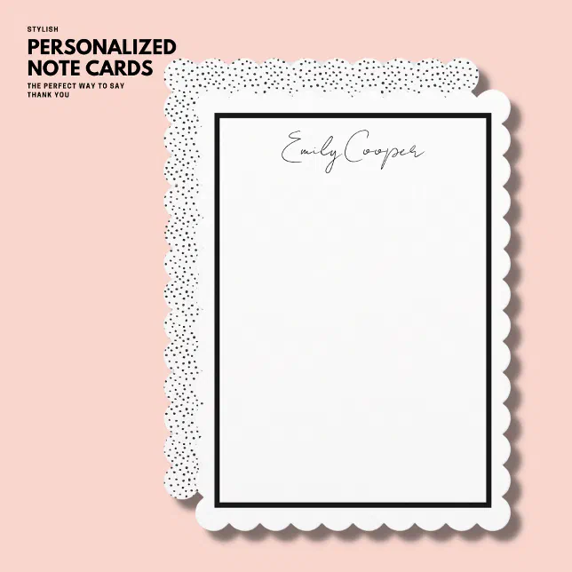 Simple Modern Chic Black and White Scallop Edge Note Card | Zazzle