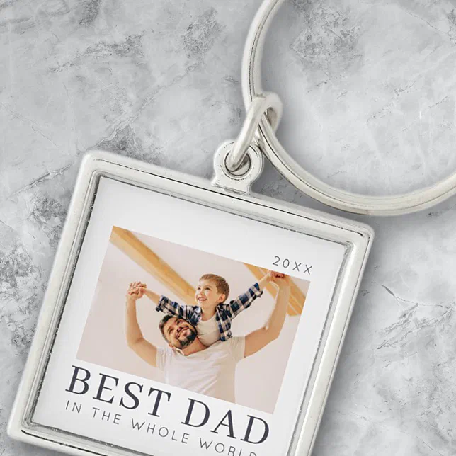 Simple Modern Chic Custom Best Dad Photo Keychain | Zazzle