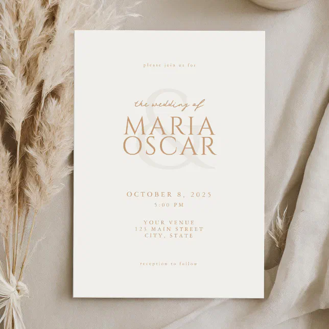 Simple Modern Chic Ivory Tan Wedding Invitation | Zazzle