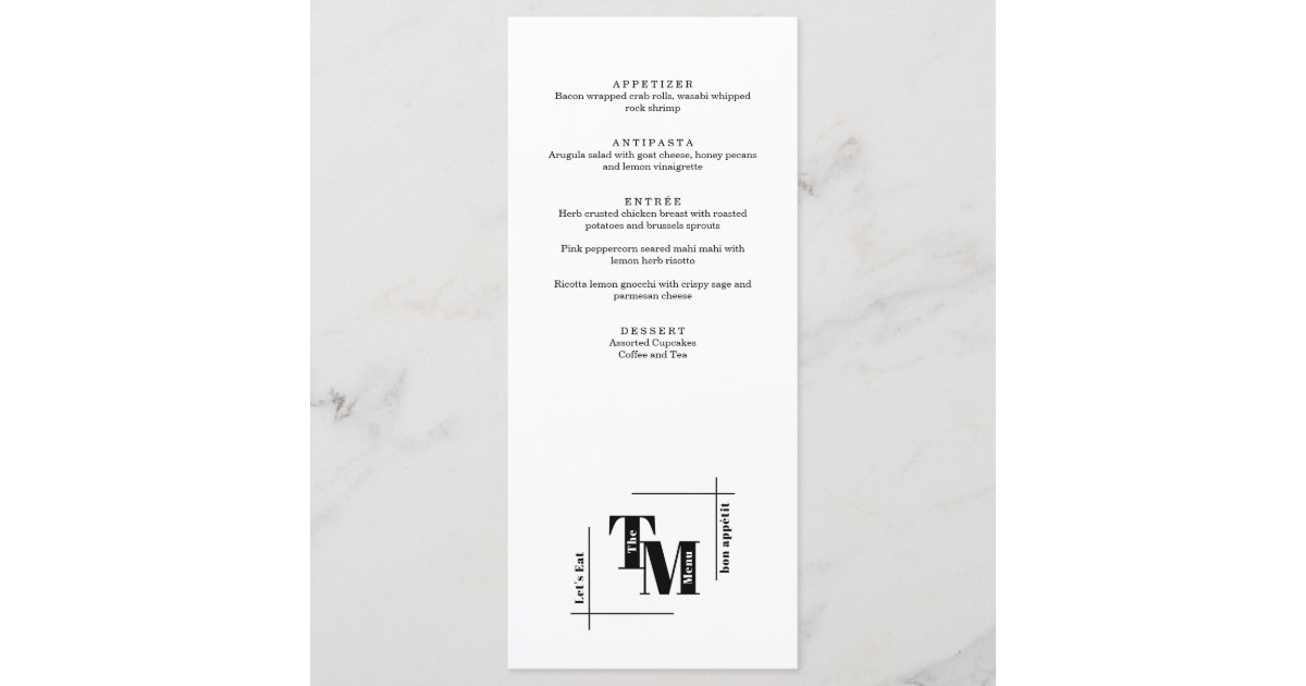 Simple Modern Chic Minimal Wedding Thank You Menu | Zazzle