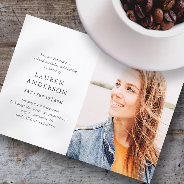 Simple Modern Chic Photo Birthday Celebration Invitation | Zazzle