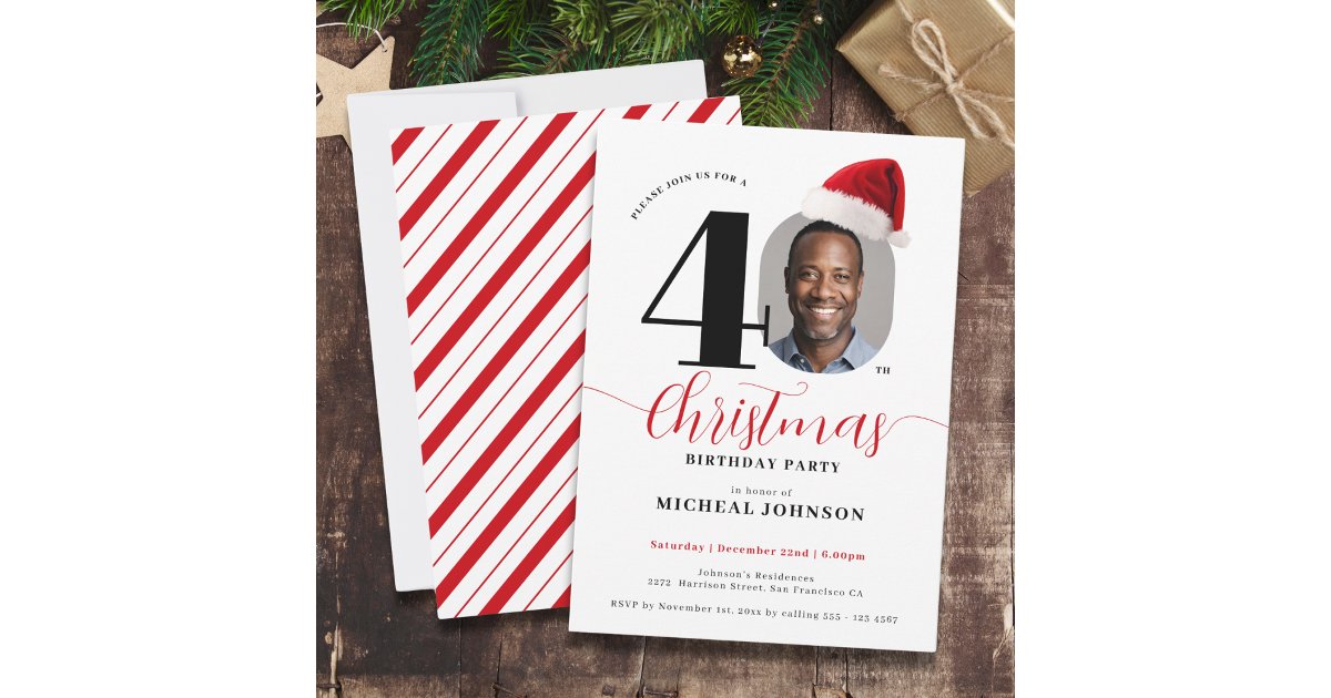 Simple Modern Christmas 40th Birthday Party Invitation | Zazzle