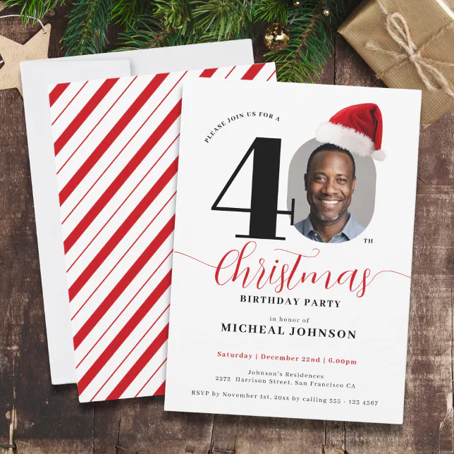 Simple Modern Christmas 40th Birthday Party Invitation | Zazzle