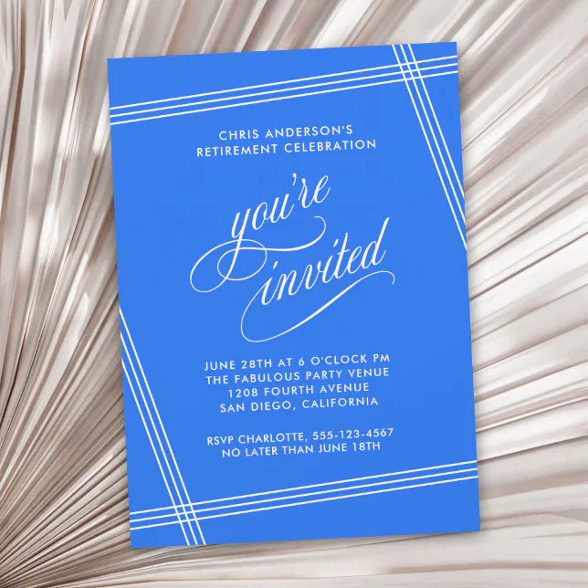 Simple Modern Cobalt Blue Retirement Party Invitation | Zazzle