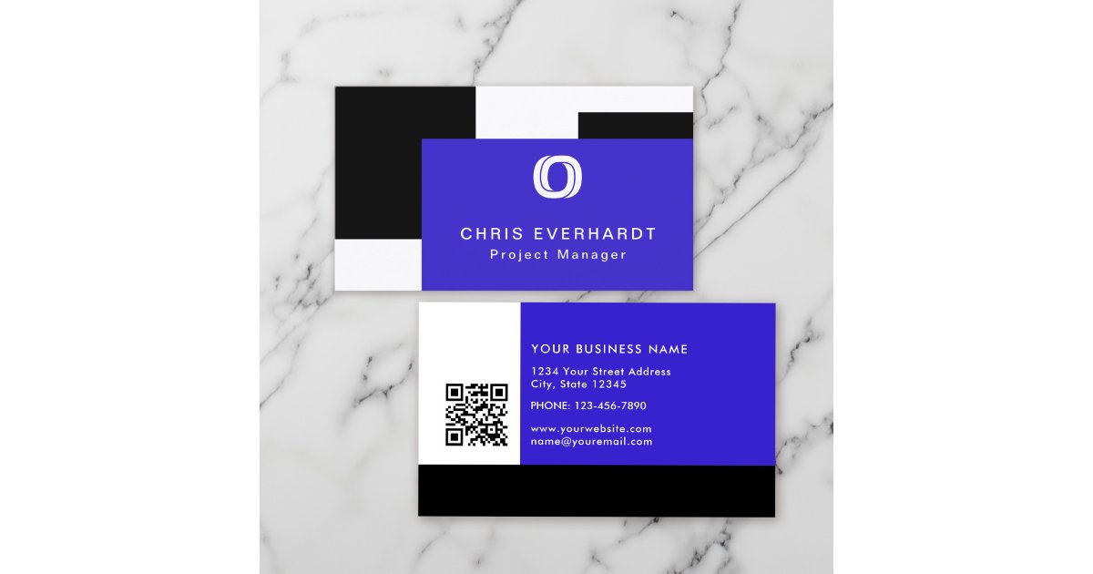 Simple Modern Color Block Blue, Black and White Business Card | Zazzle
