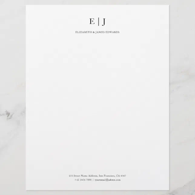 Simple Modern Couple Monogram Initials Letterhead | Zazzle