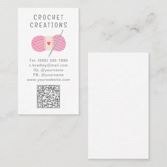 Simple Modern Crochet QR Code Crocheting Business Card | Zazzle