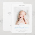 Simple Modern Custom Baby Blue Script Boy Birth Announcement | Zazzle