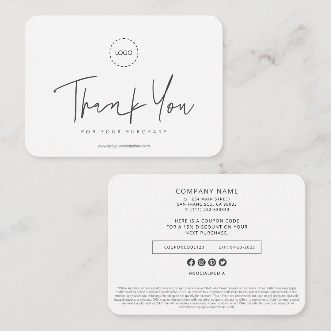 Simple Modern Custom Business Logo Coupon Promo Note Card | Zazzle