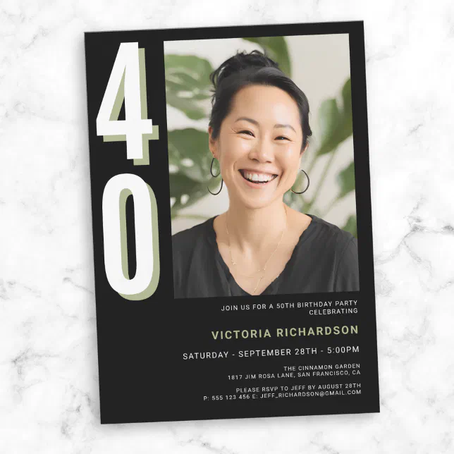 Simple Modern Custom Photo 40th Birthday Invitation | Zazzle