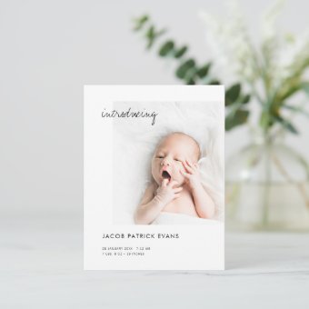 Simple Modern Custom Photo New Baby Birth Announcement Postcard | Zazzle