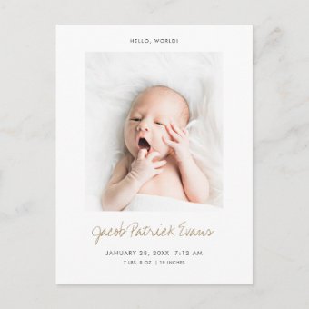 Simple Modern Custom Photo New Baby Birth Announcement Postcard | Zazzle