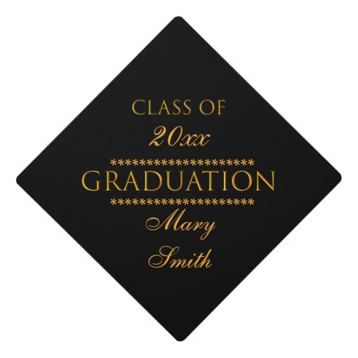 Simple Modern Customize Black Gold Graduation Cap Topper | Zazzle