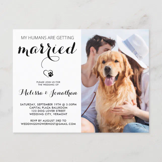 Simple Modern Dog Photo Personalized Pet Wedding Invitation Postcard ...