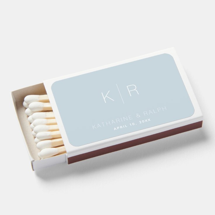 Simple Modern Dusty Blue Monogram Matchboxes | Zazzle