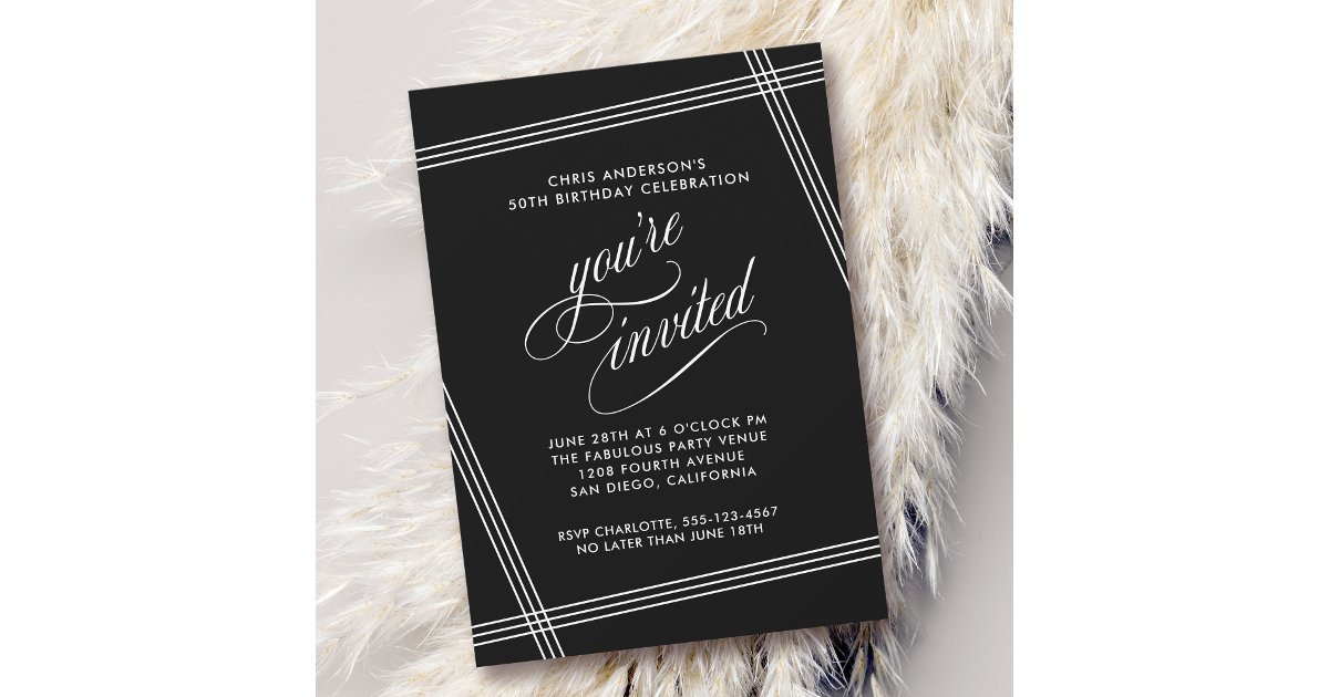 Simple Modern Elegant Black Birthday Party Invitation | Zazzle