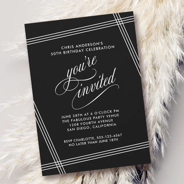 Simple Modern Elegant Black Birthday Party Invitation | Zazzle