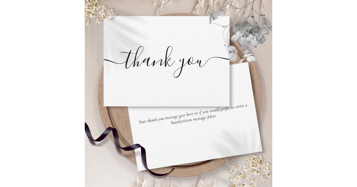 Simple Modern Elegant Black Script Thank You Card | Zazzle