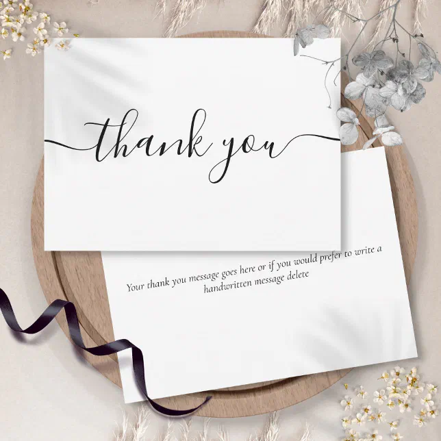 Simple Modern Elegant Black Script Thank You Card | Zazzle