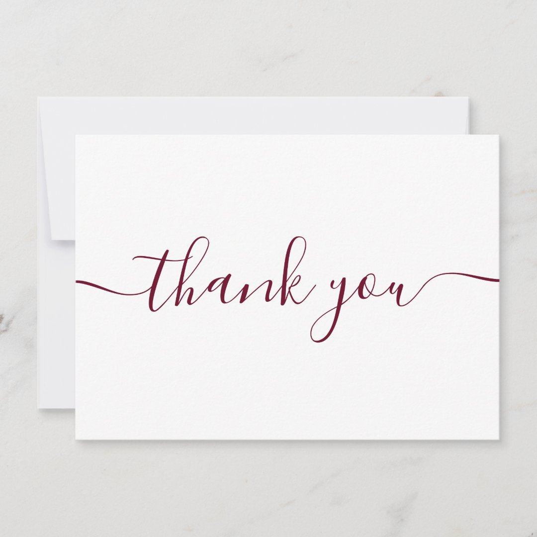 Simple Modern Elegant Burgundy Script Thank You Card | Zazzle