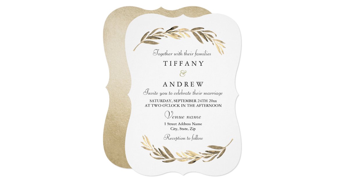 Simple Modern Elegant Gold Leaf Wedding Invitation | Zazzle.com