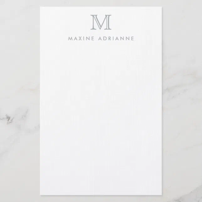 Simple Modern Elegant Light Silver Gray Monogram Stationery | Zazzle