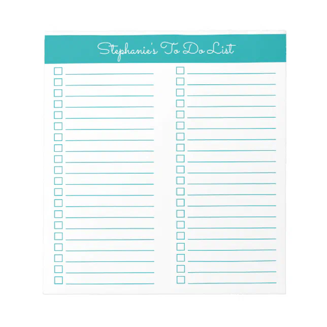 Simple Modern Elegant Teal Two Column Checklist Notepad | Zazzle