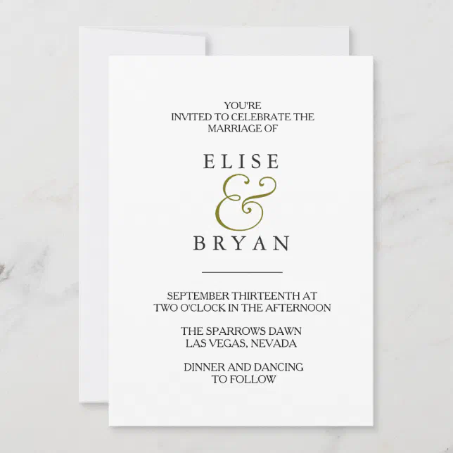 Simple Modern Elegant Typography Wedding Invite | Zazzle