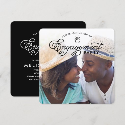 Simple Modern Engagement Party Full Photo Square Invitation | Zazzle