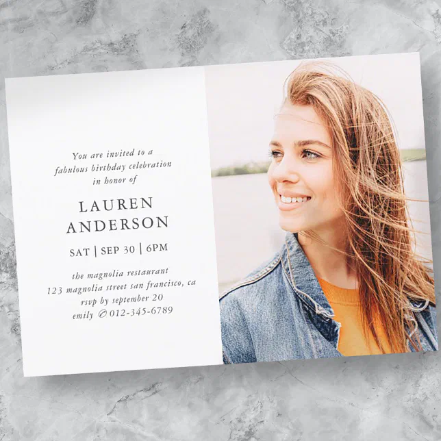Simple Modern Fab Chic Photo Birthday Celebration Invitation | Zazzle